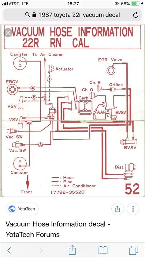 1985 1987 22r Toyota Pickup 4runner Truck Vacuum Diagram Decal Repro