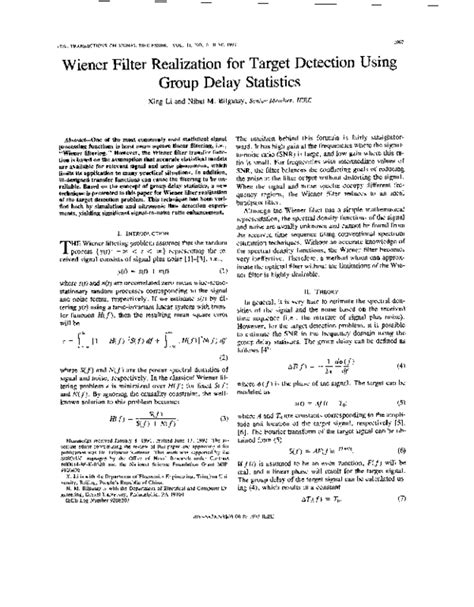 Pdf Wiener Filter Realization For Target Detection Using Group Delay