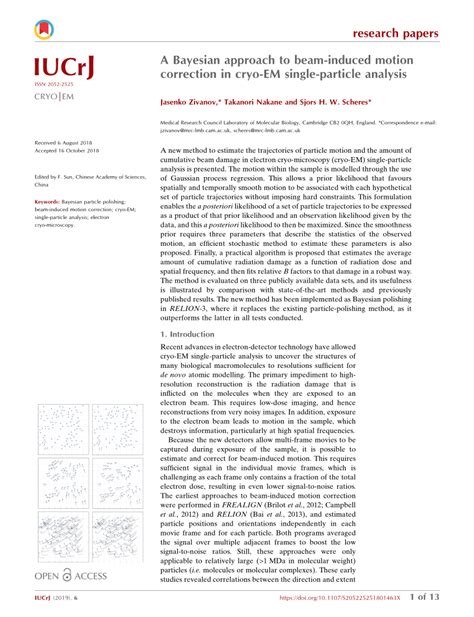 Pdf A Bayesian Approach To Beam Induced Motion Correction In Cryo Em