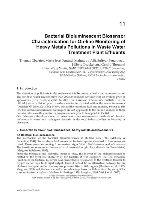 Pdf Bacterial Bioluminescent Biosensor Characterisation For On University Of Nantes Umr