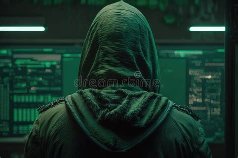 Hacker In Black Hoodie Hacking And Internet Security Concept