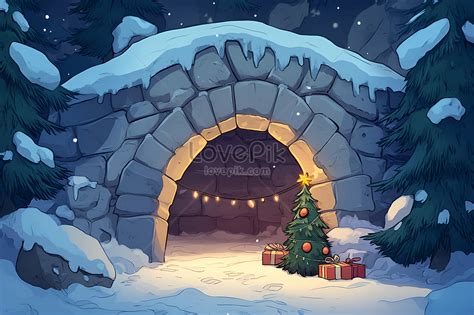 벽난로와 크리스마스 트리 일러스트 무료 다운로드 Lovepik