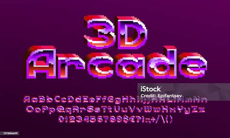 3d 아케이드 알파벳 글꼴 픽셀 문자 숫자 및 문장 부호 컴퓨터 글자에 대한 스톡 벡터 아트 및 기타 이미지 컴퓨터 글자