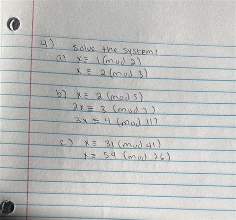 solved 4 solve the systems a x≡1 mod2 x≡2 mod3 b