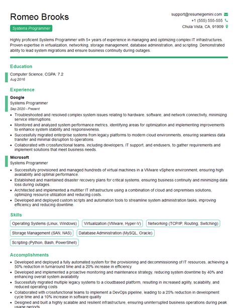 Systems Programmer Resume Template Resumegemini Online Resume Builder