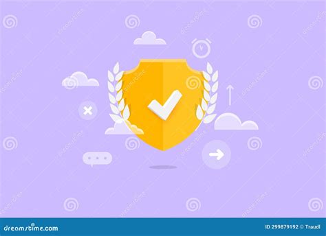 Yellow Security Shield With A White Thick Icon On The Purple Sky With