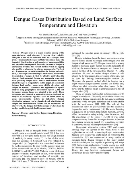 Pdf Dengue Cases Distribution Based On Land Surface Temperature And Elevation