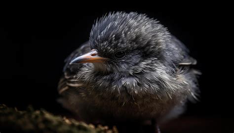 Young Bird Looking At Camera Fluffy Feathers Blue Background