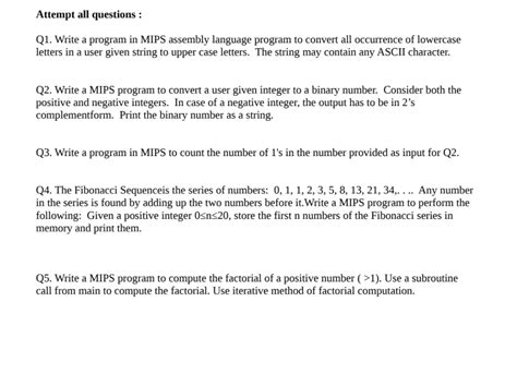 Solved Attempt All Questions Q1 Write A Program In MIPS Chegg Com