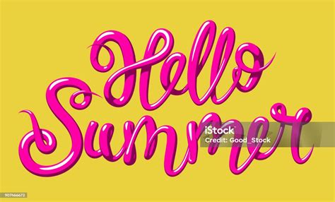 안녕하세요 여름 문구와 함께 서 예입니다 손으로 그린 벡터 일러스트 레이 션 고립 3d 스타일에서 글자 3차원 형태에 대한 스톡 벡터 아트 및 기타 이미지 Istock