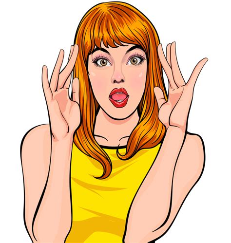 A Sexy Long Haired Comic Book Girl Holds Her Temples In Her Hands And