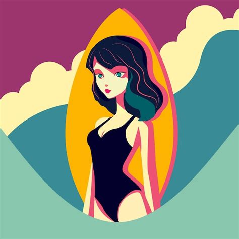Ilustração vetorial no estilo de desenho animado jovem garota muito sexy em um maiô com uma