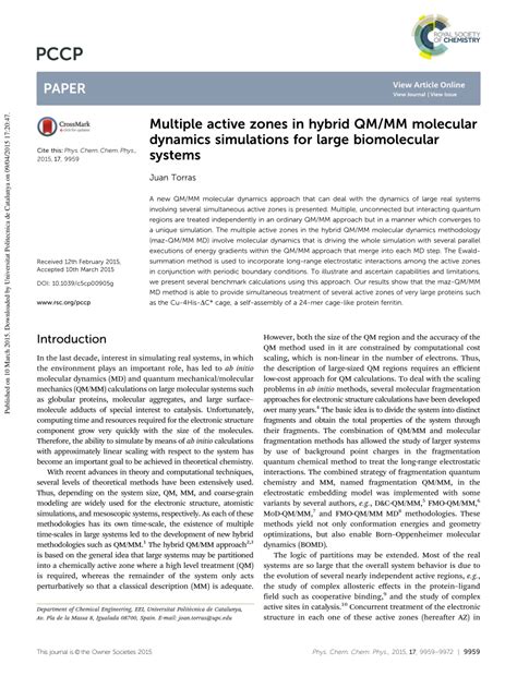 Pdf Multiple Active Zones In Hybrid Qmmm Molecular Dynamics Simulations For Large