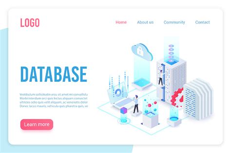 데이터베이스 방문 페이지 등각 투영 벡터 템플릿입니다 사물의 인터넷 데이터 서버 스토리지 3d 웹 배너 무선 기술 통신 클라우드 컴퓨팅 서비스 웹 사이트 홈페이지 레이