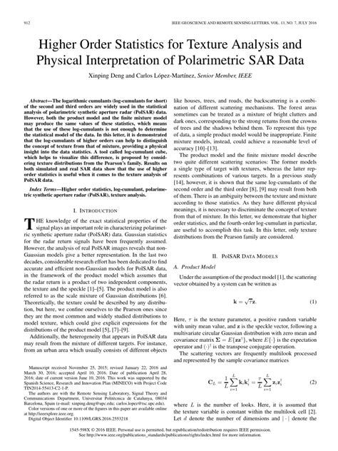 Pdf Higher Order Statistics For Texture Analysis And Physical Interpretation Of Polarimetric