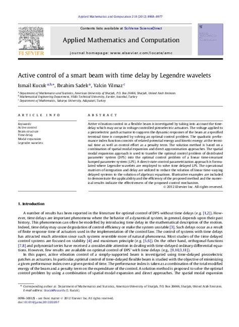 pdf active control of a smart beam with time delay by legendre wavelets
