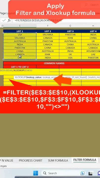 Filter With Xlookup Found Common Name Shorts Excel Viral Short Youtubeshorts Trending