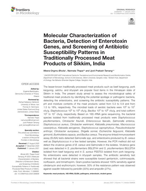 Pdf Molecular Characterization Of Bacteria Detection Of Enterotoxin Genes And Screening Of