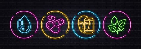 얼굴 생체 인식 캡슐 알약 및 알코올 없음 최소 라인 아이콘 웹 응용 프로그램의 경우 벡터 인쇄 0에 대한 스톡 벡터 아트 및