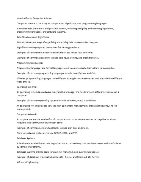 Compsci Introduction To Computer Science Computer Science Is The Study Of Computation Studocu