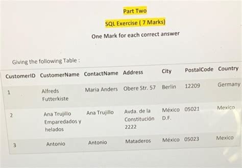 Solved Part Two Sql Exercise 7 Marks One Mark For Each