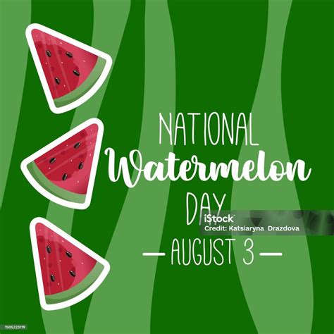 전국 수박 데이 카드 또는 배경 벡터 그림입니다 재미 있은 미국 휴일은 8 월 3 일에 축하합니다 포스터 스티커 배너 카드에 대한 벡터 그림 0명에 대한 스톡 벡터 아트 및