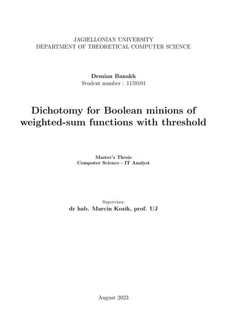 Pdf Dichotomy For Boolean Minions Of Weighted Sum Functions With