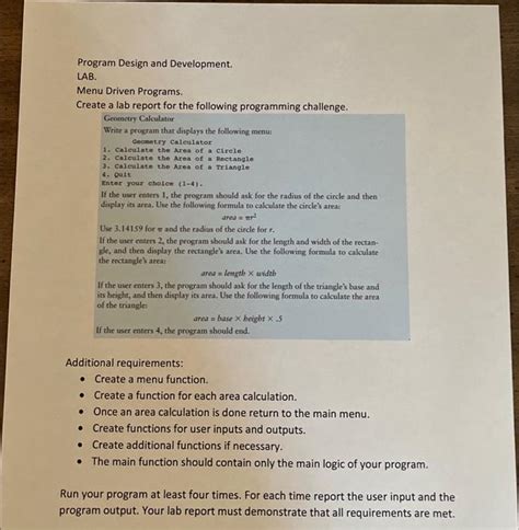 Solved Lab Menu Driven Programs Create A Lab Report For