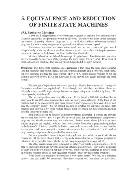 Equivalence And Reduction Of Finite State Machines Pdf Computer