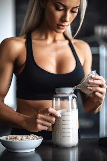 Fit Woman Using Scoop For Making Protein Shake Ai Generated Premium Ai Generated Image
