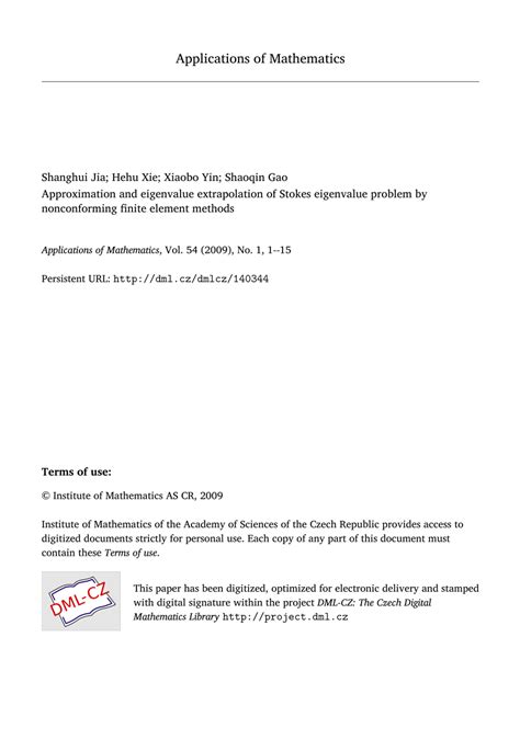 Pdf Approximation And Eigenvalue Extrapolation Of Stokes Eigenvalue
