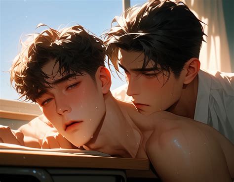 교실에서， 전신 이미지 ， 탁자에 누워 있다， 커플 두 소년 ， 남자들， 양호한 상태 ， 매끄러운 피부 Seaart Ai