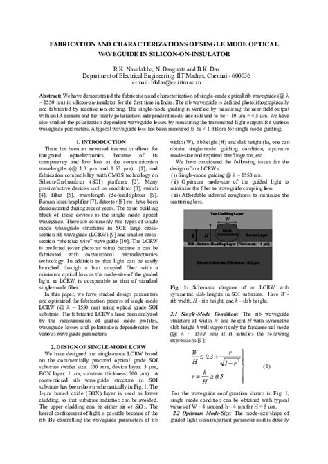 Pdf Fabrication And Characterizations Of Single Mode Optical
