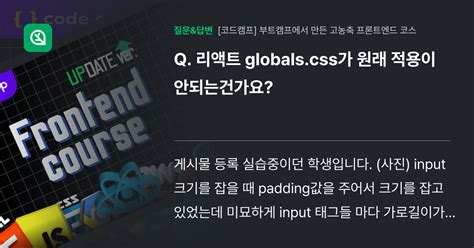 리액트 globals css가 원래 적용이 안되는건가요 인프런 커뮤니티 질문and답변