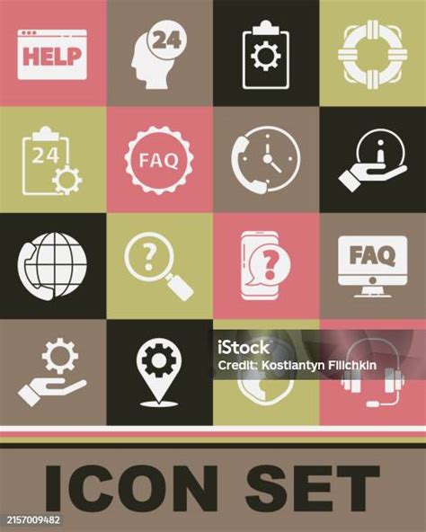 헤드폰 컴퓨터 모니터 및 Faq 정보 24시간 서비스 체크리스트 라벨 텍스트 브라우저 도움말 및 전화 지원 아이콘을 설정합니다 벡터 24에 대한 스톡 벡터 아트 및 기타