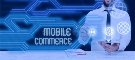 Text Caption Presenting Mobile Commerceusing Mobile Phone To Conduct Commercial Transactions
