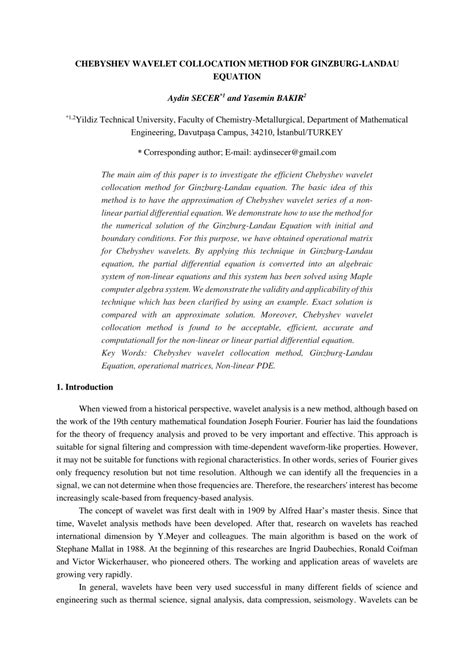 Pdf Chebyshev Wavelet Collocation Method For Ginzburg Landau Equation