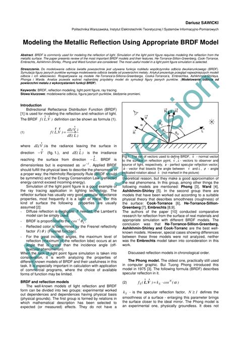 Pdf Modeling The Metallic Reflection Using Appropriate Brdf Model