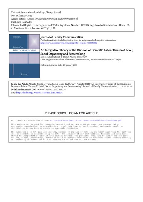 Pdf An Integrative Theory Of The Division Of Domestic Labor
