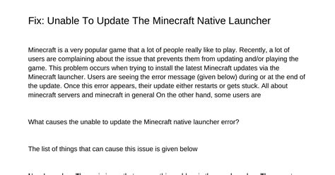 Fix Unable To Update The Minecraft Native Launchermqgrwpdfpdf Docdroid
