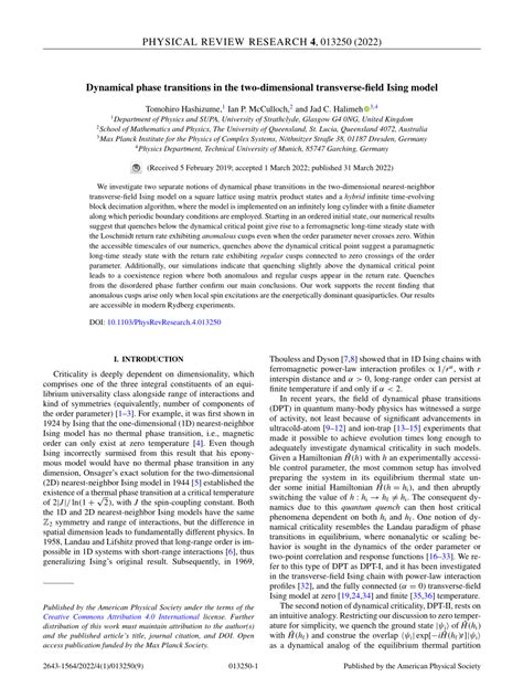 Pdf Dynamical Phase Transitions In The Two Dimensional Transverse Field Ising Model