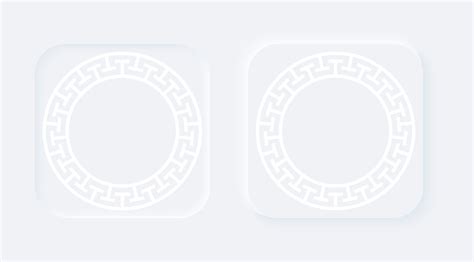 그리스 장식이있는 밝은 흰색 그라데이션 사각형 버튼 민족 그리스 미로 프레임 노형성 효과 아이콘 트렌디 한 부드러운 3d 스타일로 모양의 모습 서클 구불 구불 한 골동품