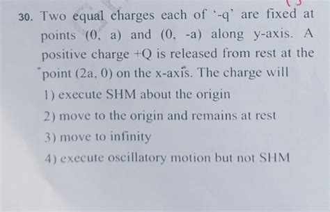 30 Two Equal Charges Each Of −q Are Fixed At Points 0a And 0−a