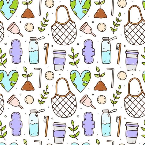 Premium Vector Cute Seamless Pattern With Recycle And Reusable