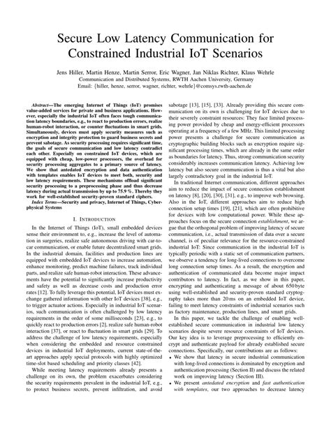Pdf Secure Low Latency Communication For Constrained Industrial Iot Scenarios