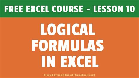 Free Excel Course Lesson 10 Logical Formulas In Excel Youtube