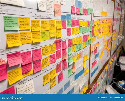 Colorcoded Taskboard With Deadlines And Team Responsibilities Stock