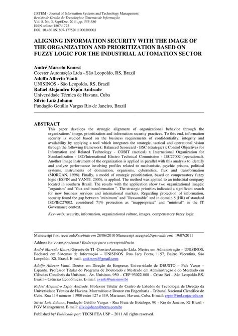 Pdf Aligning Information Security With The Image Of The Organization And Prioritization Based