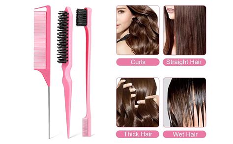 Ecvv 3pcs Slick Brush Set Bristle Hair Brush For Women Girls Teasing