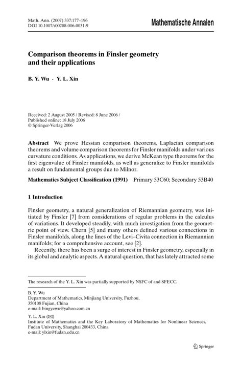 Pdf Comparison Theorems In Finsler Geometry And Their Applications